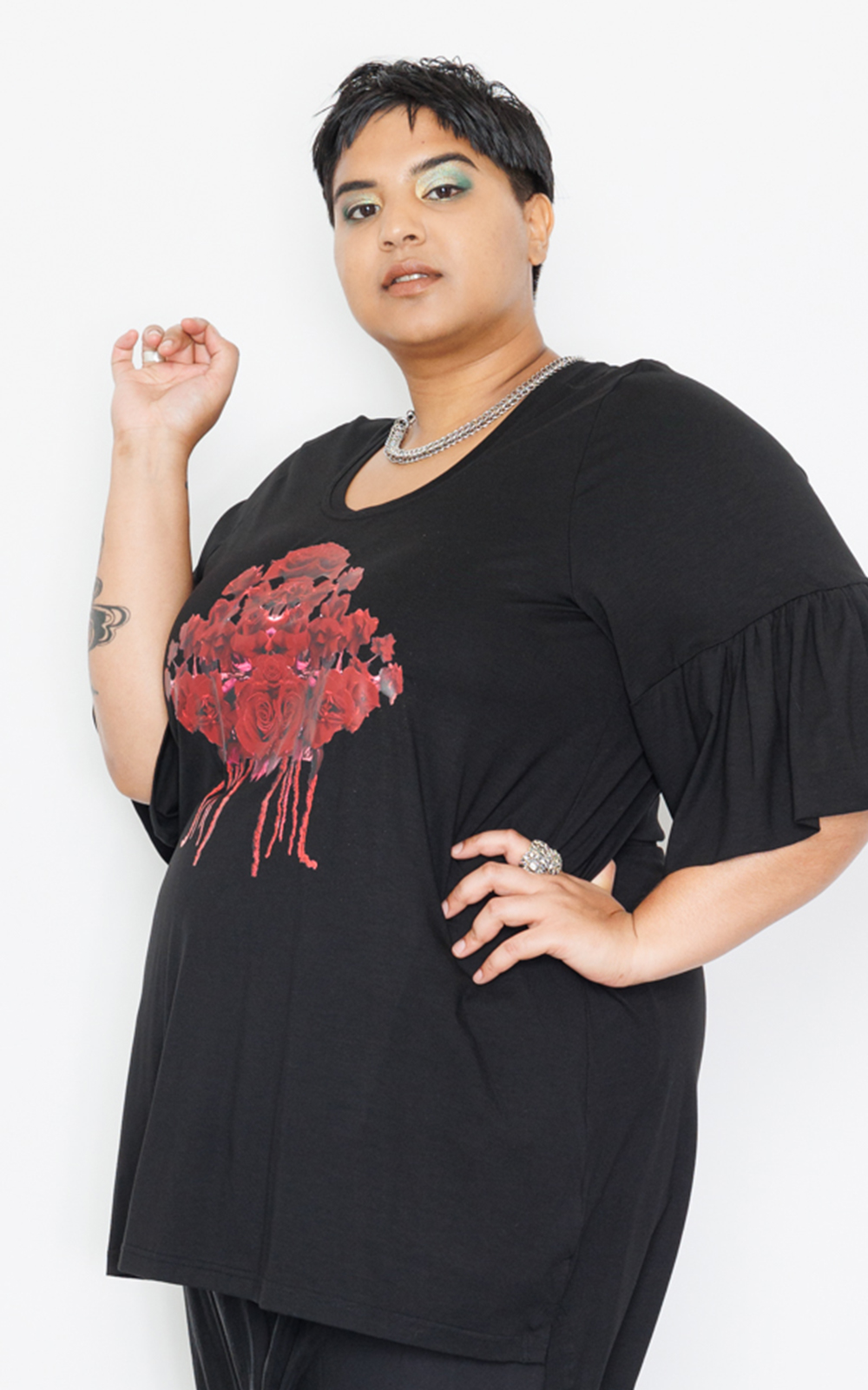 Jimmy Rose Print Tee – Zebrano | Designer Clothing NZ