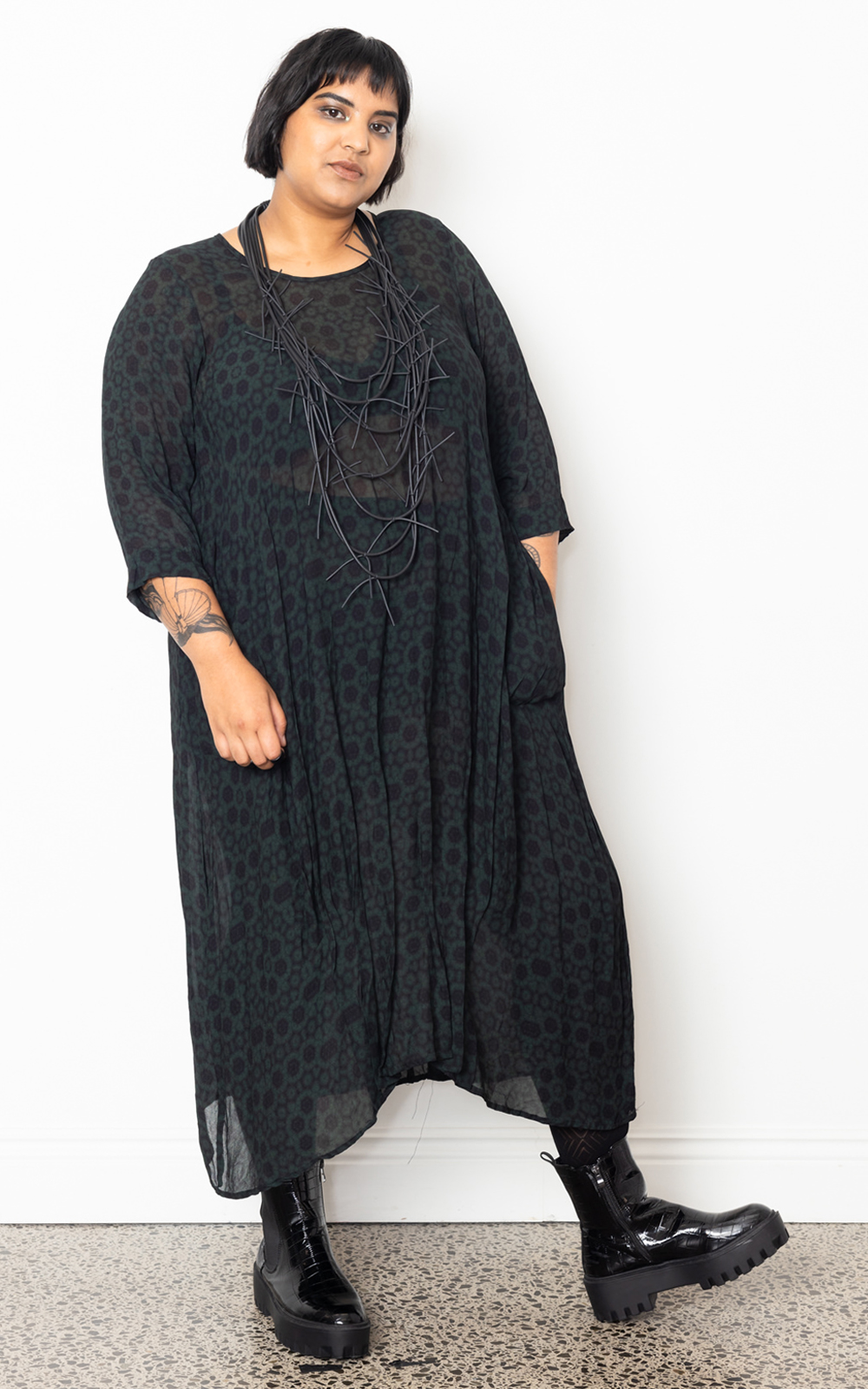 Long Tuck Hem Dress In Chiffon – Zebrano | Designer Clothing NZ