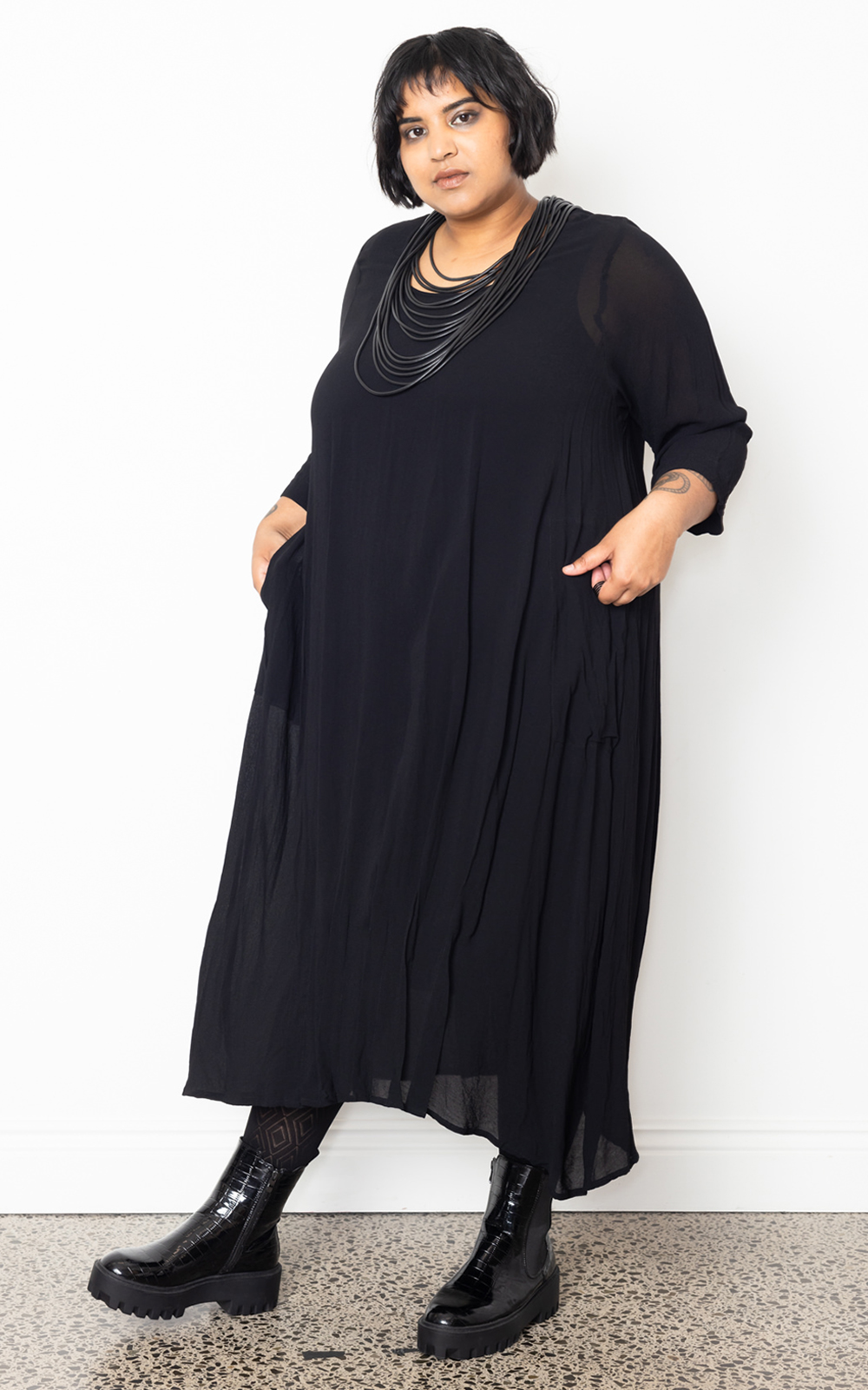 Long Tuck Hem Dress – Zebrano | Designer Clothing NZ