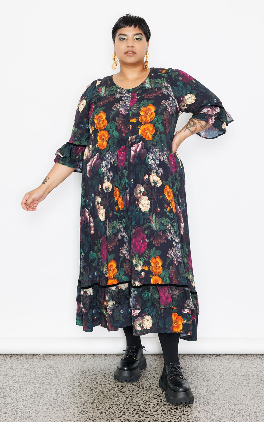 Ophelia Dress In Botanical – Zebrano | Designer Clothing NZ