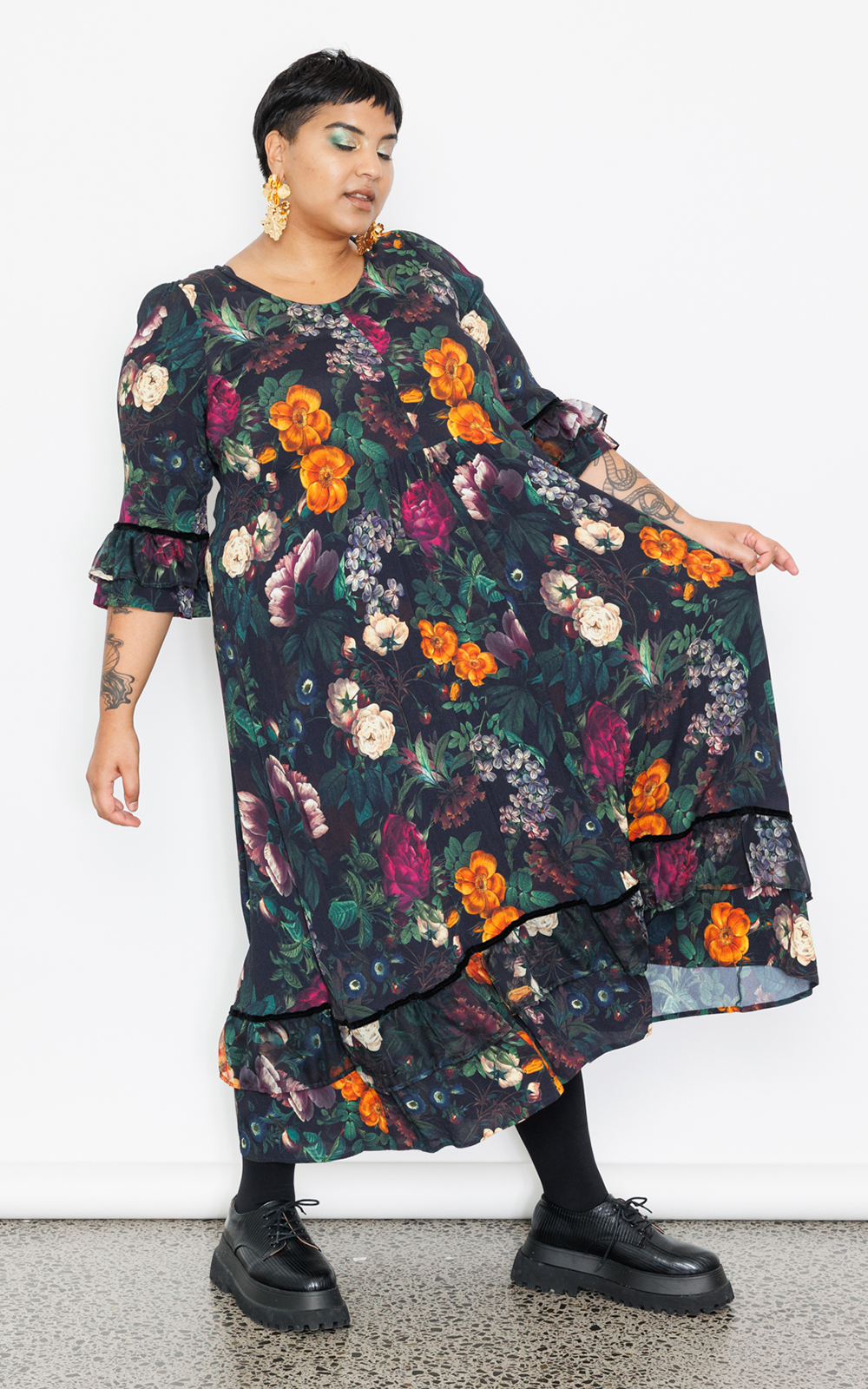 Ophelia Dress In Botanical – Zebrano | Designer Clothing NZ