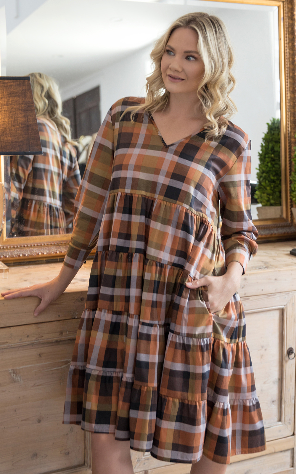 Fall Check Bonita Dress – Zebrano | Designer Clothing NZ