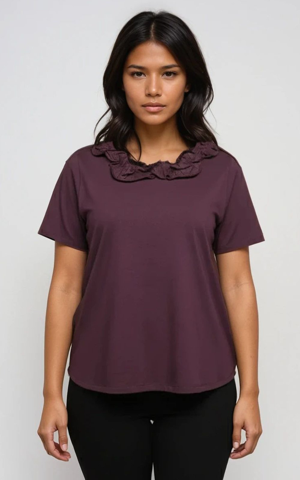 Frill Neck Tee – Zebrano | Designer Clothing NZ