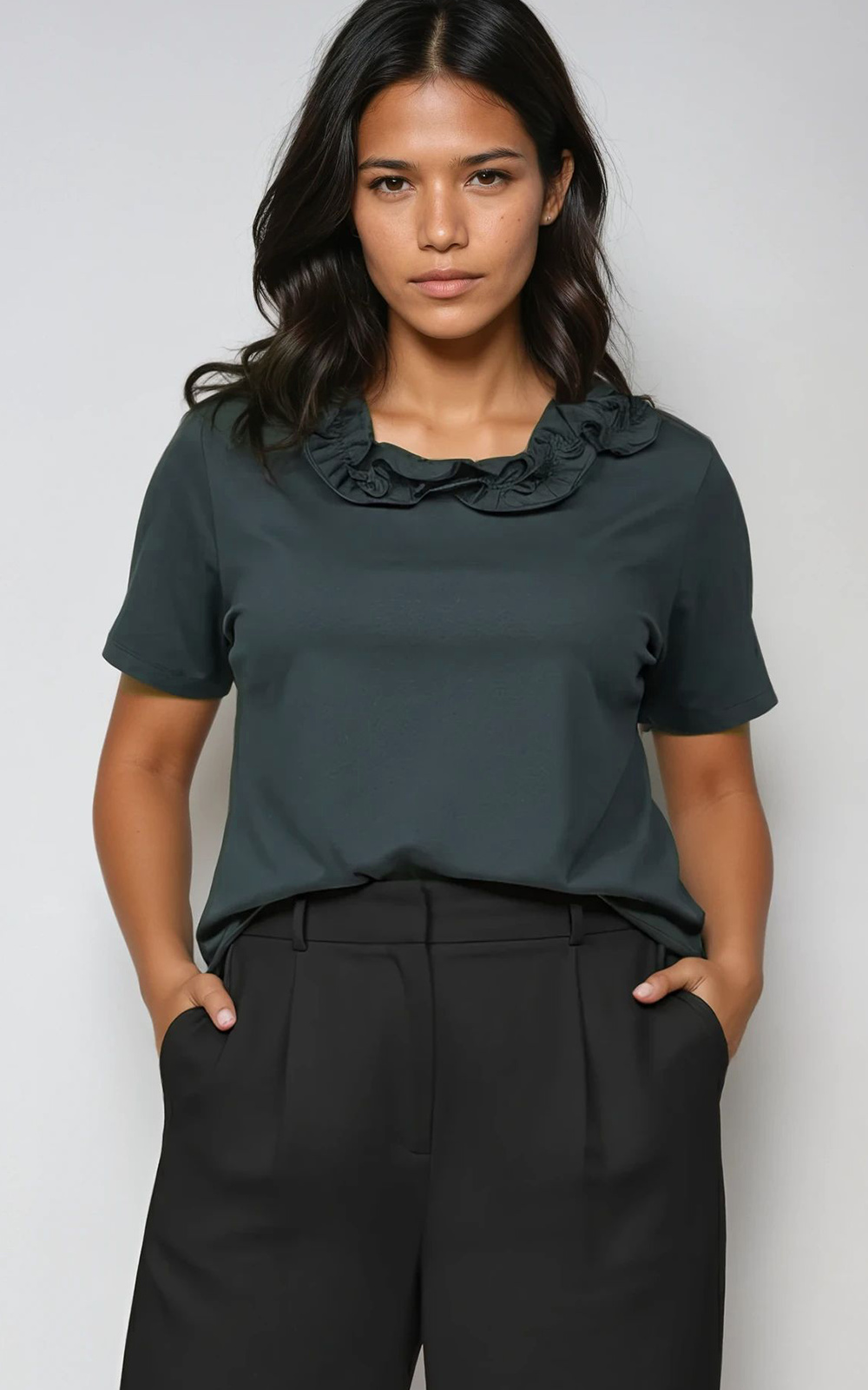 Frill Neck Tee – Zebrano | Designer Clothing NZ