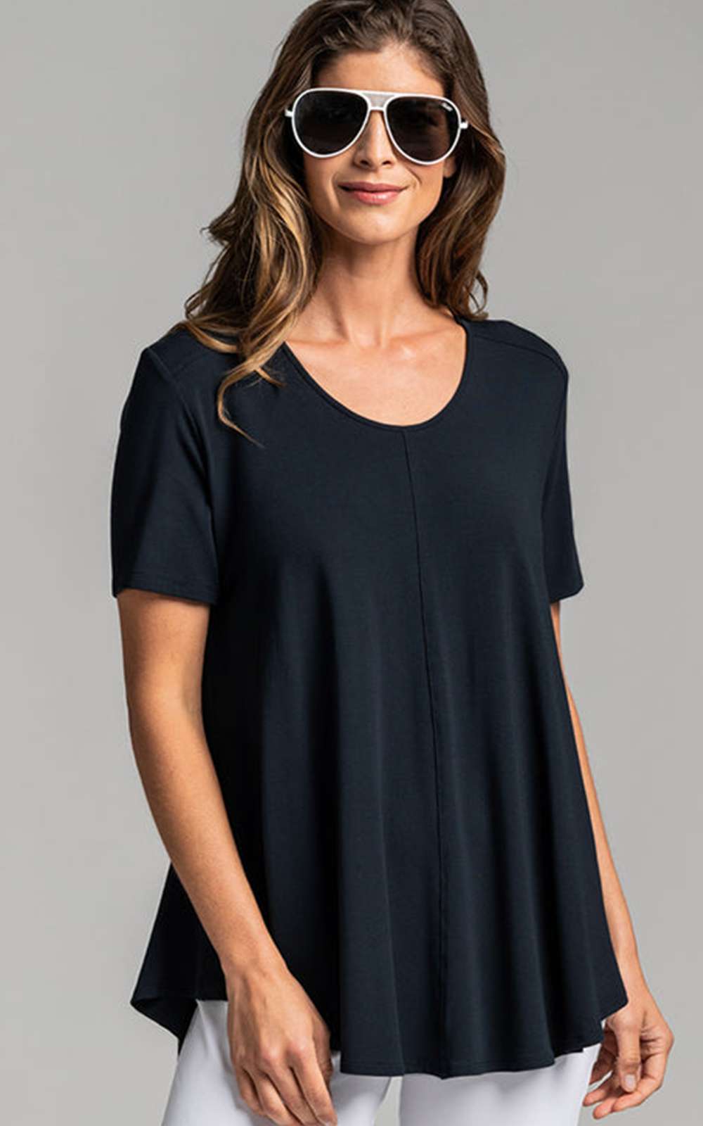 Scoop Neck Short Sleeve Swing Tunic – Zebrano | Designer Clothing NZ
