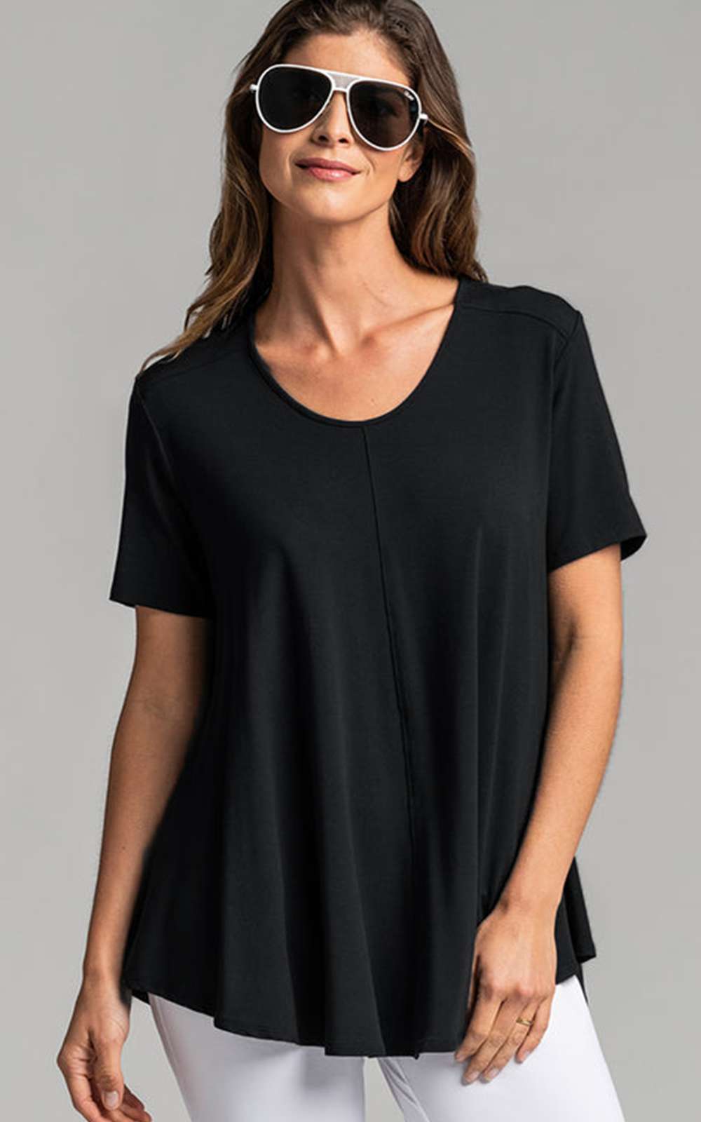 Scoop Neck Short Sleeve Swing Tunic – Zebrano | Designer Clothing NZ