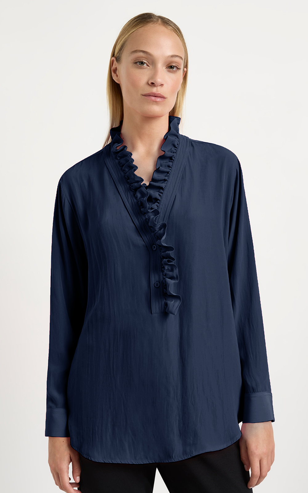Frill Neck Blouse – Zebrano | Designer Clothing NZ