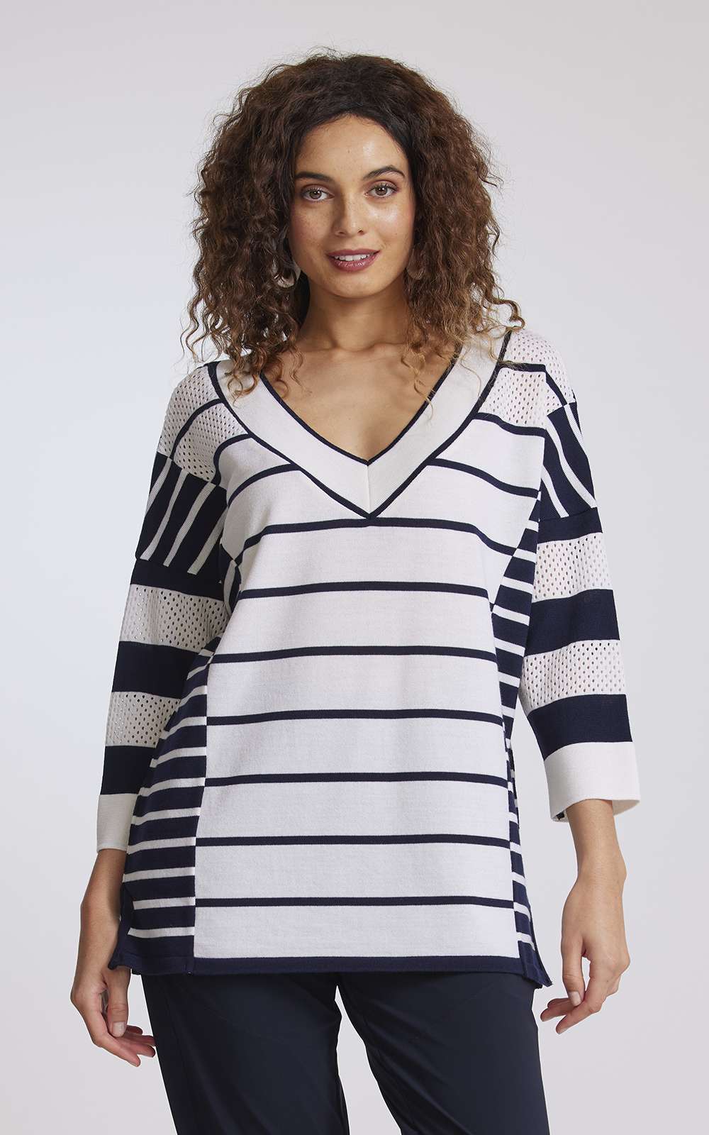 Stripe V Neck Tunic – Zebrano | Designer Clothing NZ