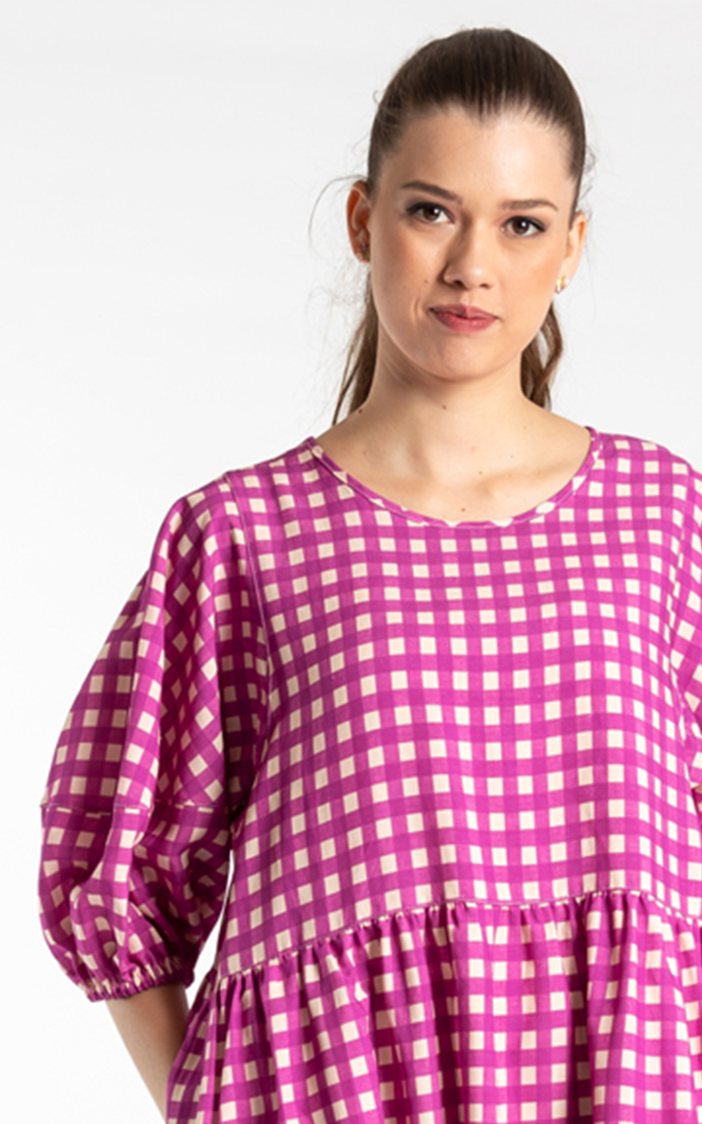 Brie Dress Cerise Check – Zebrano | Designer Clothing NZ
