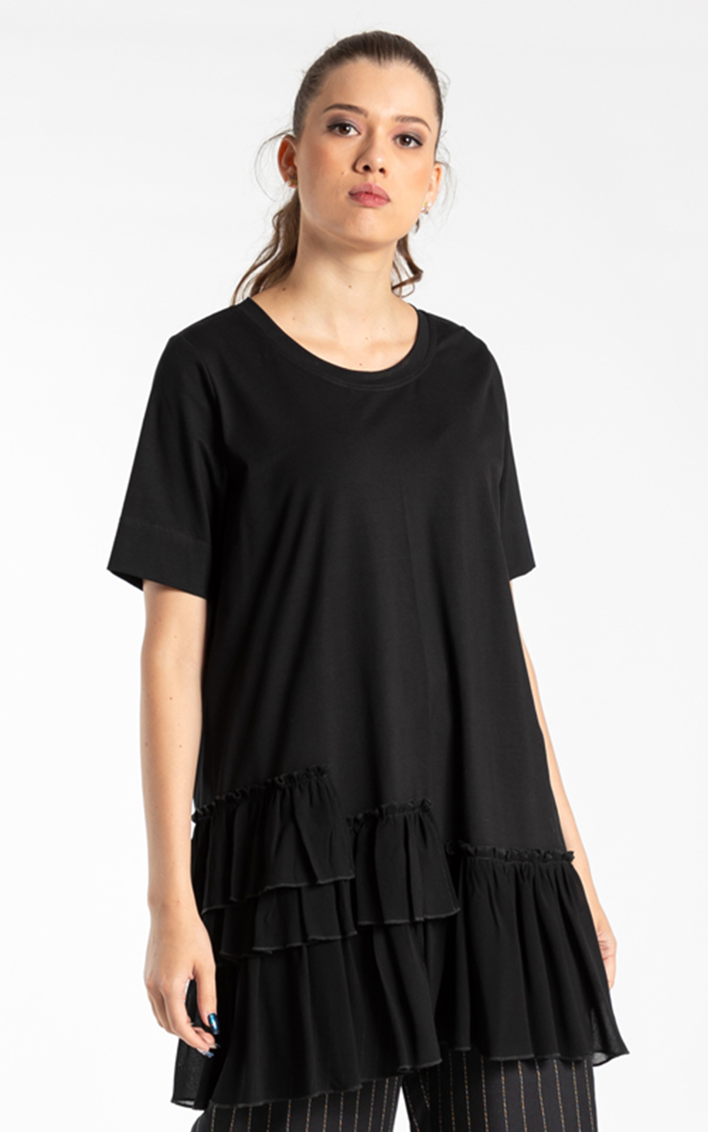 Ruffle Tee Black – Zebrano | Designer Clothing NZ