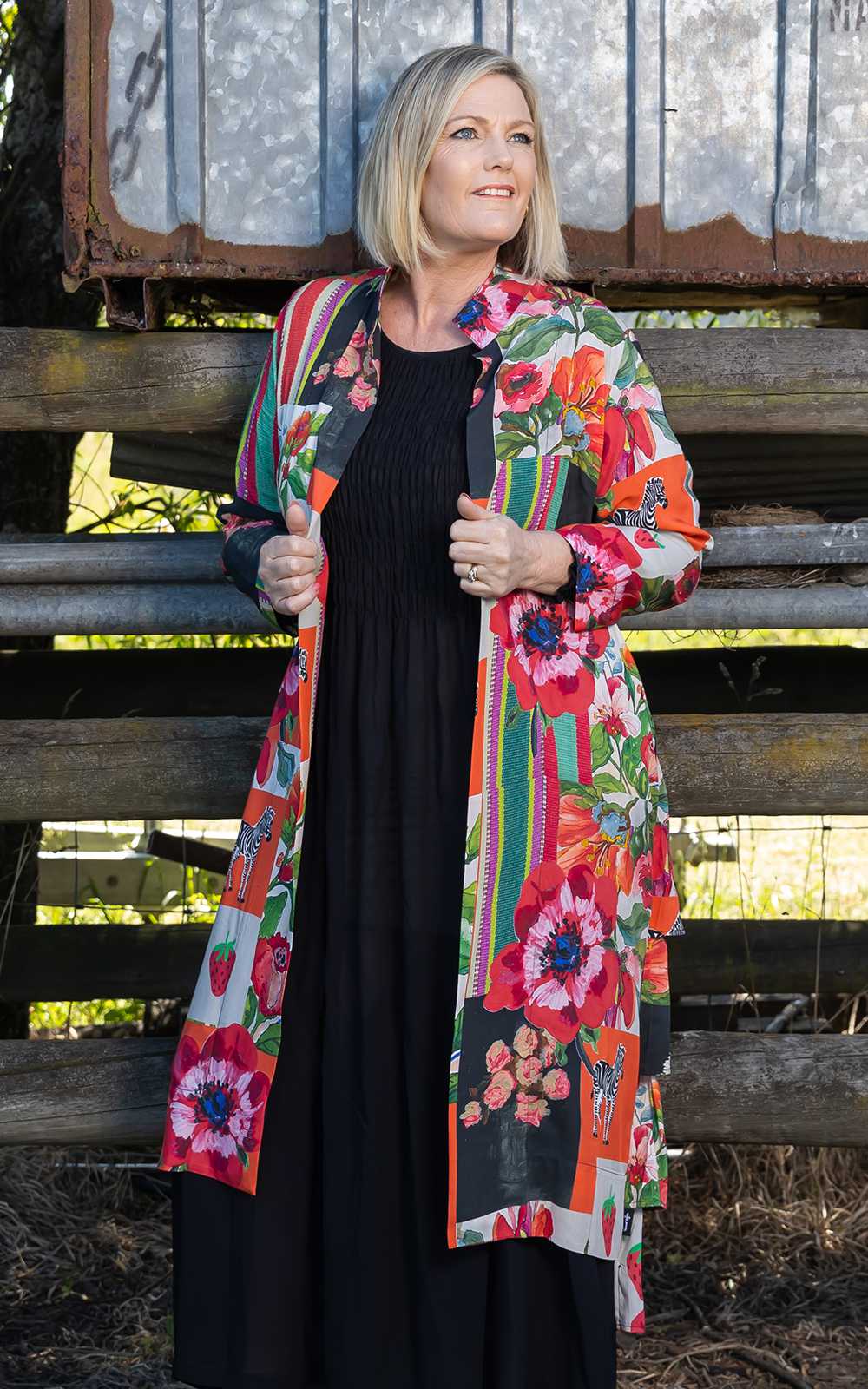 Back Frilled Duster Wandering – Zebrano | Designer Clothing NZ