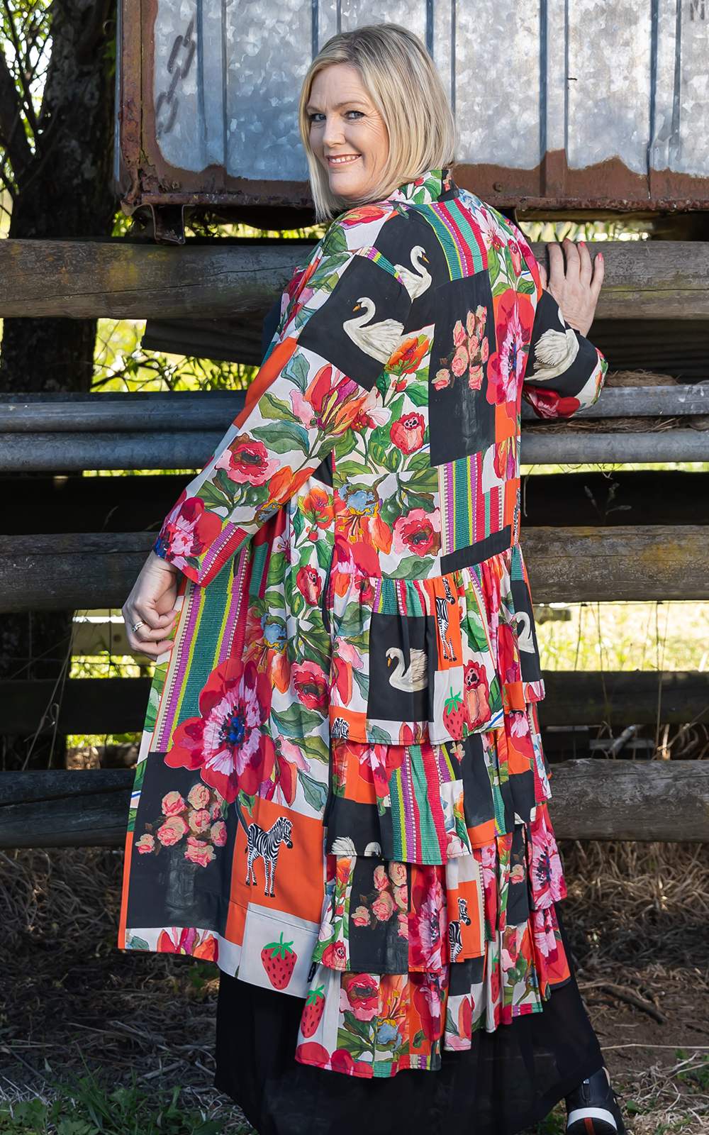 Back Frilled Duster Wandering – Zebrano | Designer Clothing NZ