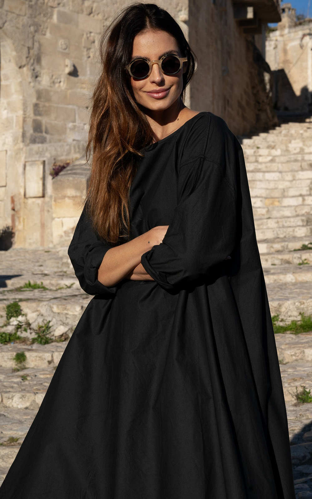 Dominique Dress-Cotton Twill – Zebrano | Designer Clothing NZ