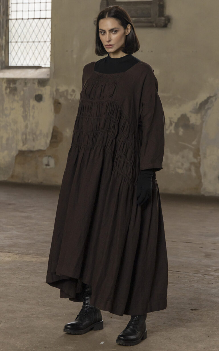 Helena Dress Long Linen – Zebrano | Designer Clothing NZ