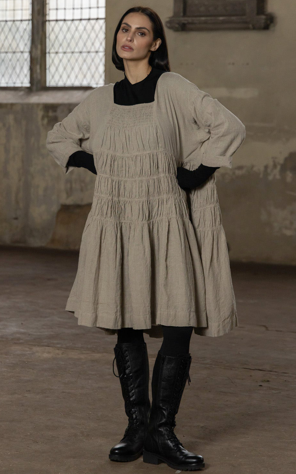 Helena Dress Short Linen – Zebrano | Designer Clothing NZ