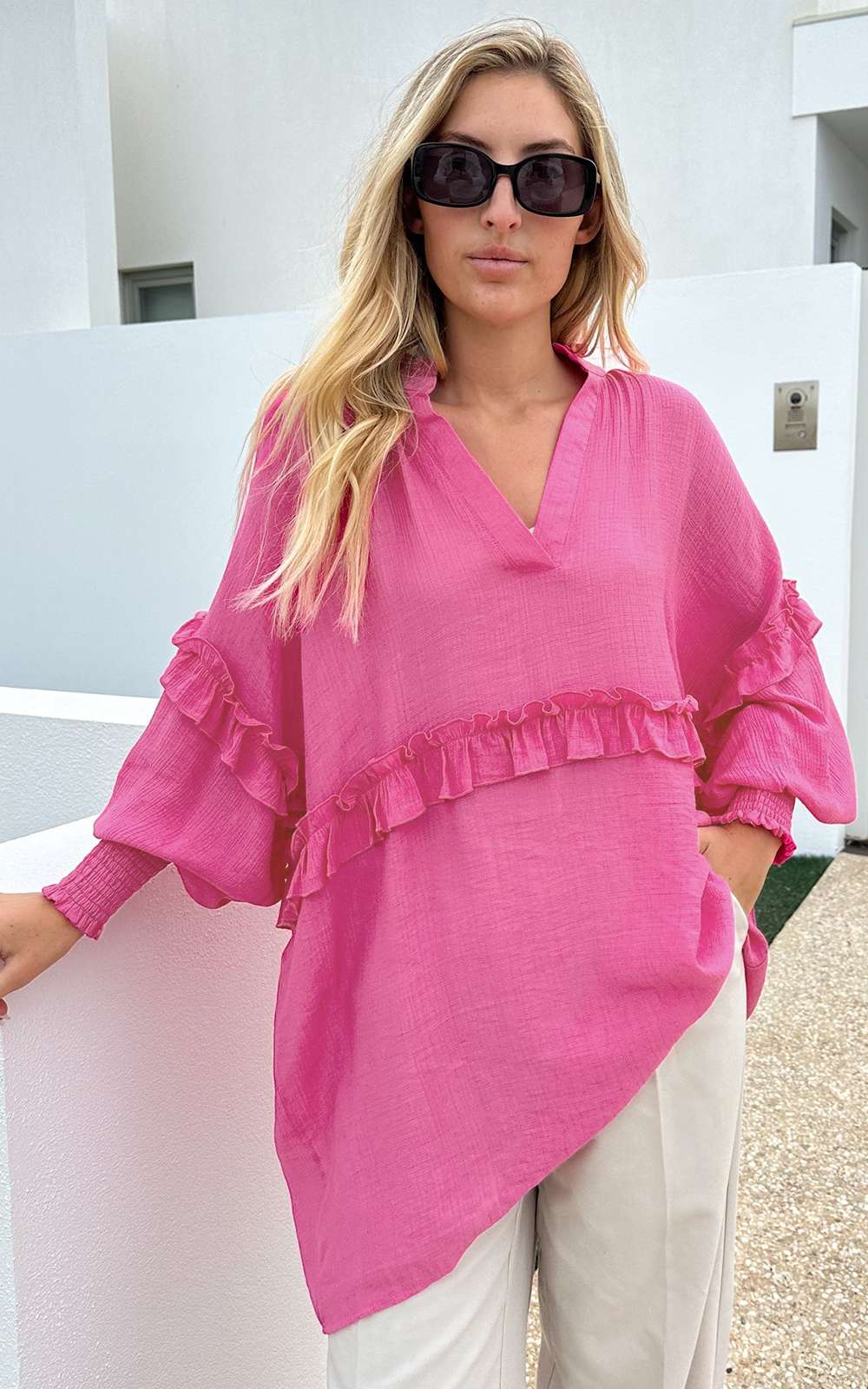 Frilled Relaxed Top – Zebrano | Designer Clothing NZ