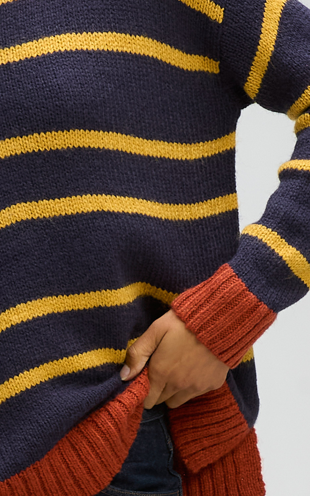 Cozy Stripe V Jumper – Zebrano | Designer Clothing NZ