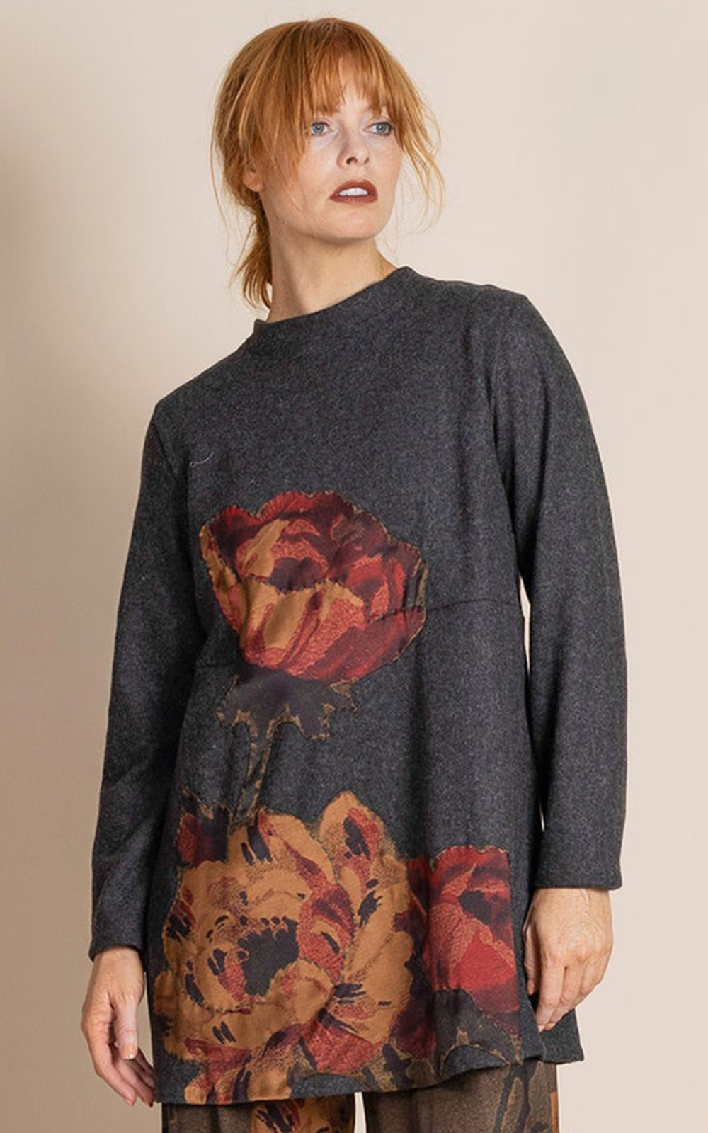 Felt Damask Roses Anna Jumper – Zebrano | Designer Clothing NZ