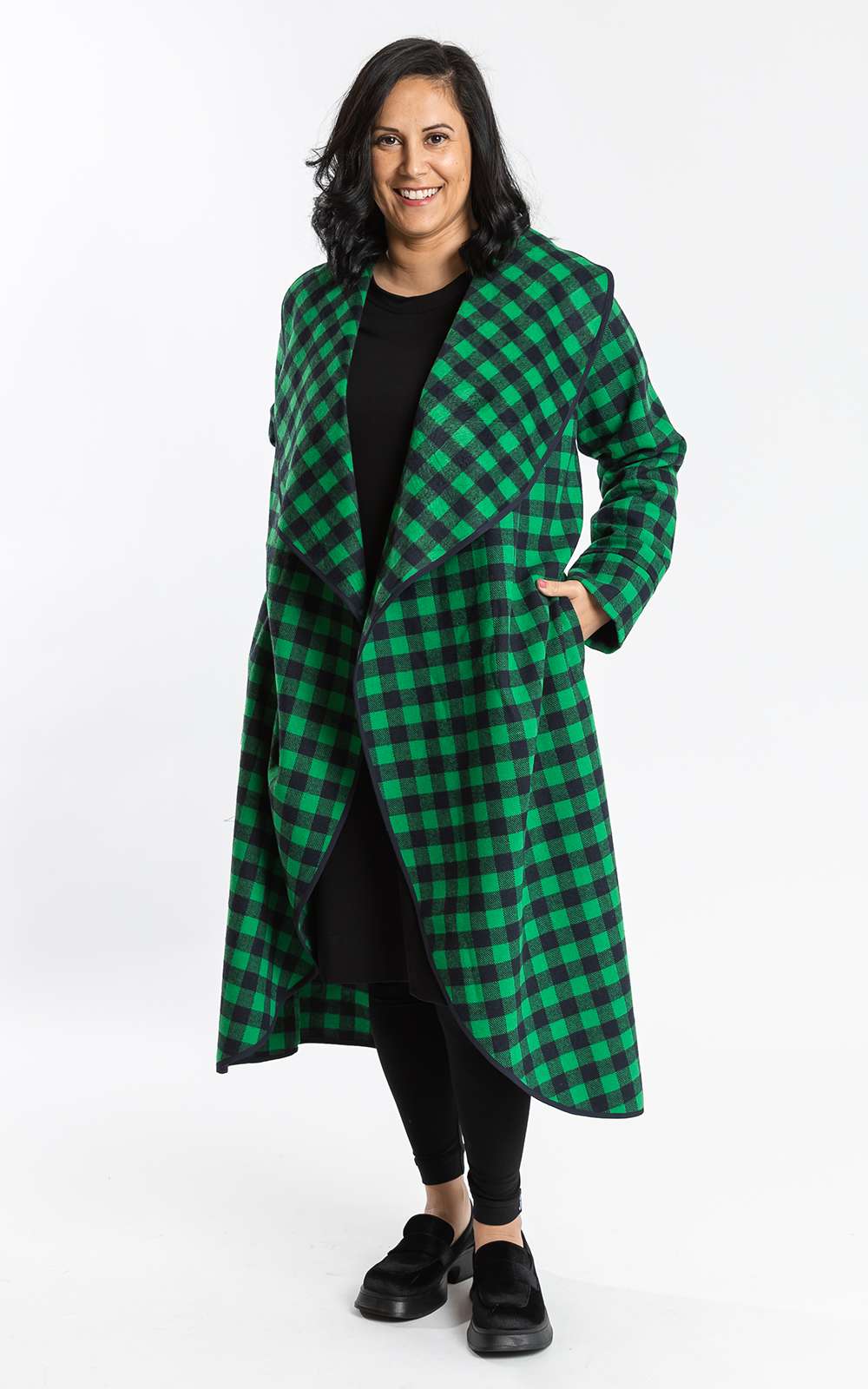 Capri Coat Green & Navy – Zebrano | Designer Clothing NZ