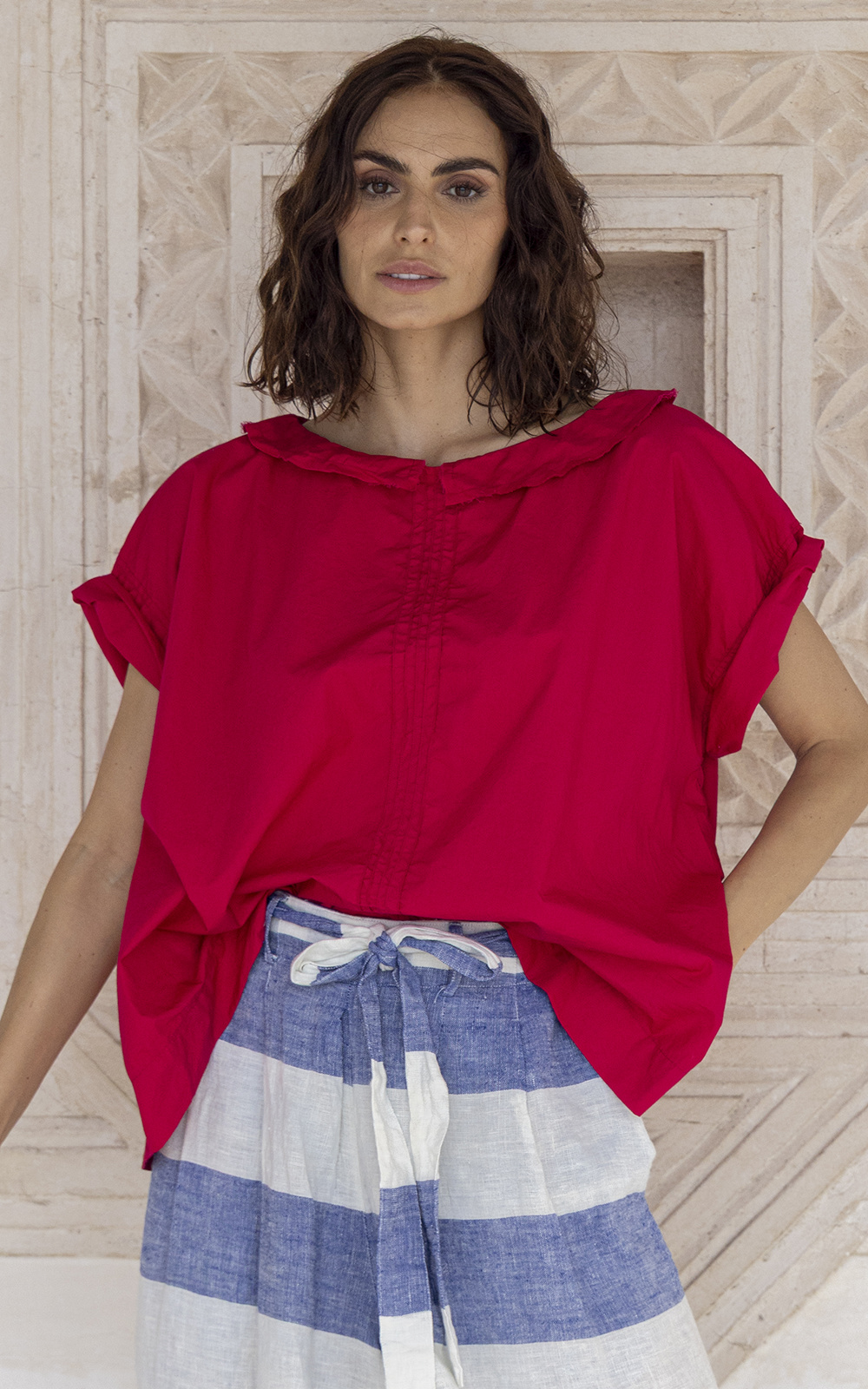 Mia Top Cotton Poplin – Zebrano | Designer Clothing NZ