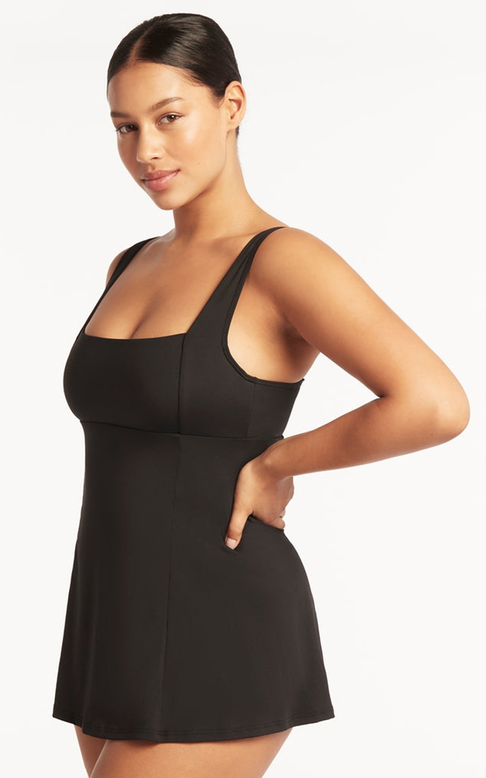 Square Neck Tummy Control Swimdress – Zebrano | Designer Clothing NZ