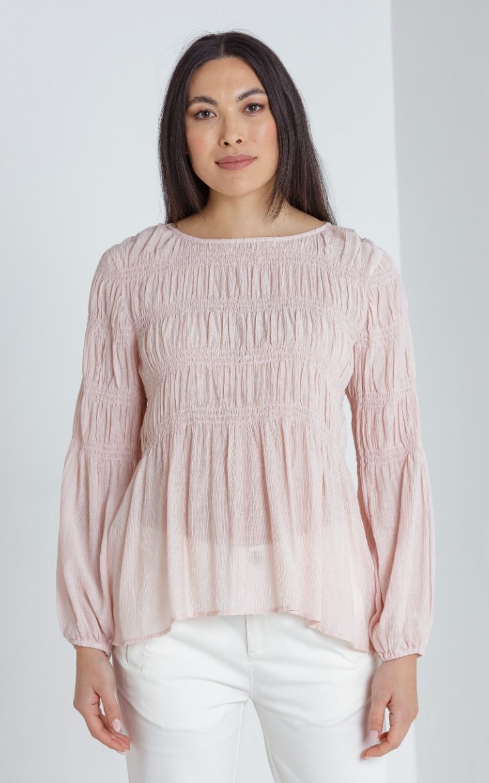 L/S Pleated Top – Zebrano | Designer Clothing NZ