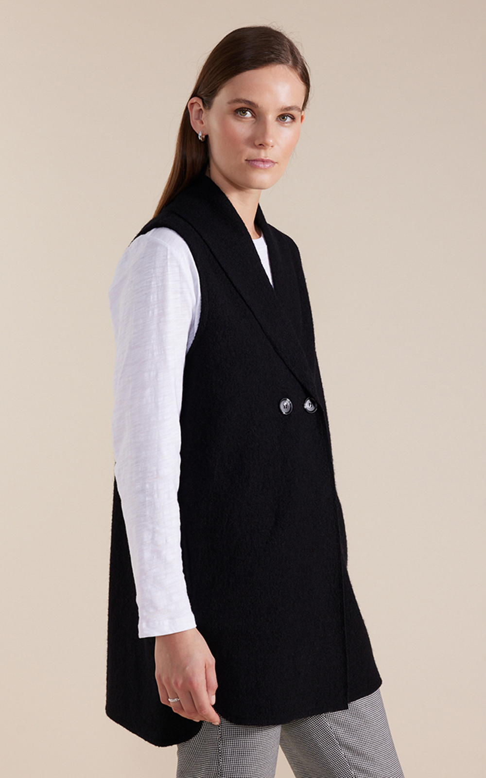 Longline Boiled Wool Vest – Zebrano | Designer Clothing NZ