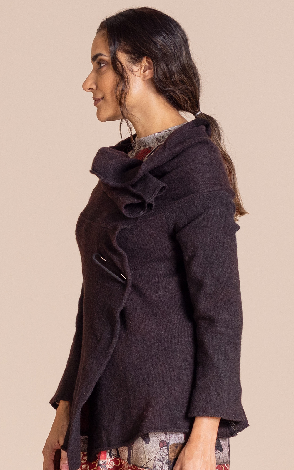 Felt Collar Cardigan – Zebrano | Designer Clothing NZ